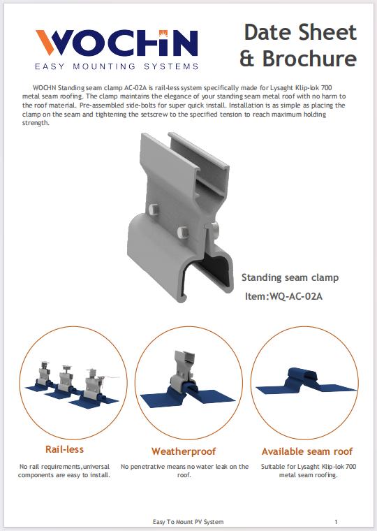 02A is rail-less mount for PV-installation on standing seam metal roof ...
